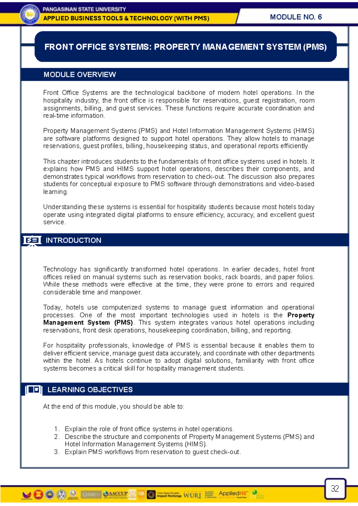 Module 6: Front Office Systems & Property Management System (PMS ...