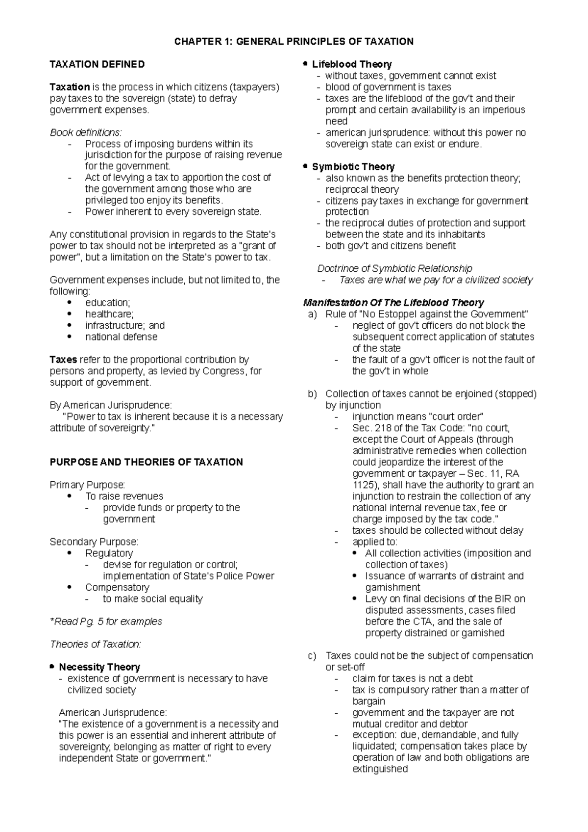CHAPTER 1: GENERAL PRINCIPLES OF TAXATION - TAX NOTES - Studocu
