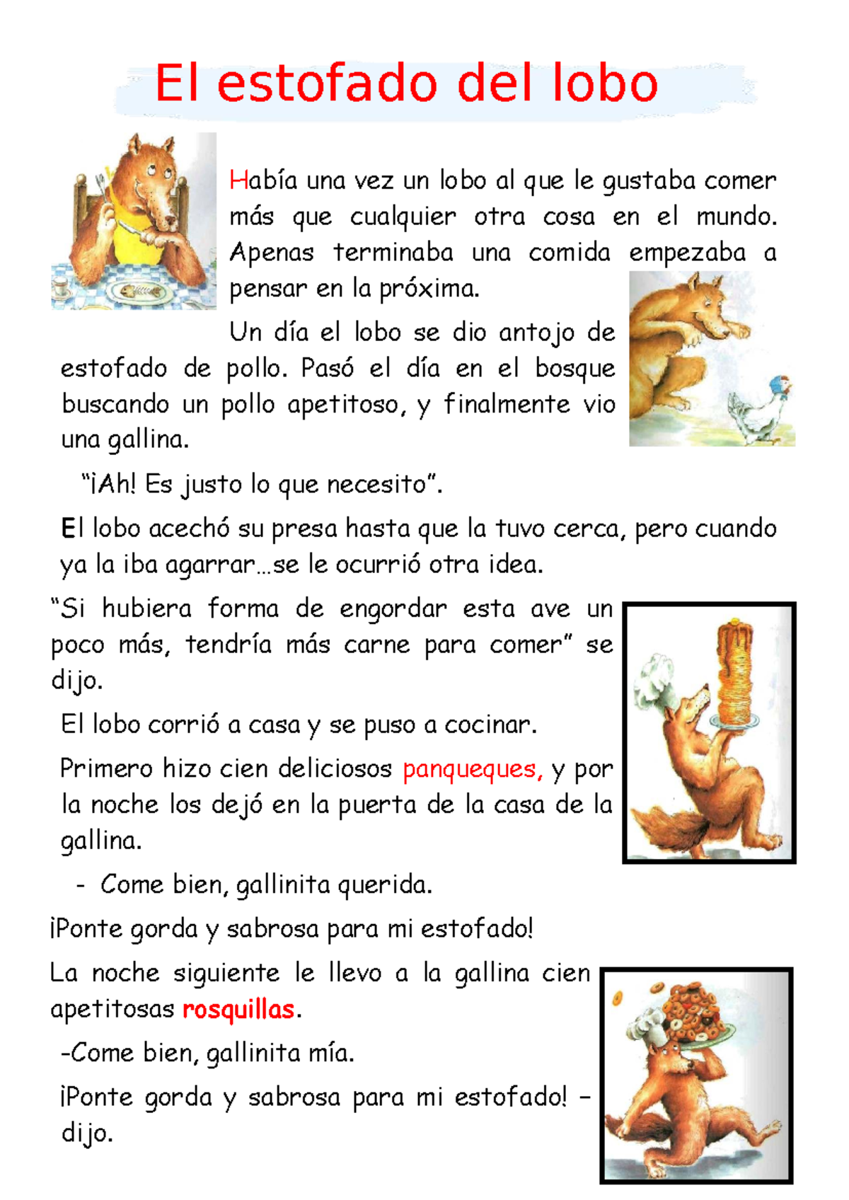 Cuento: El Estofado del Lobo y la Gallina Agradecida - Studocu