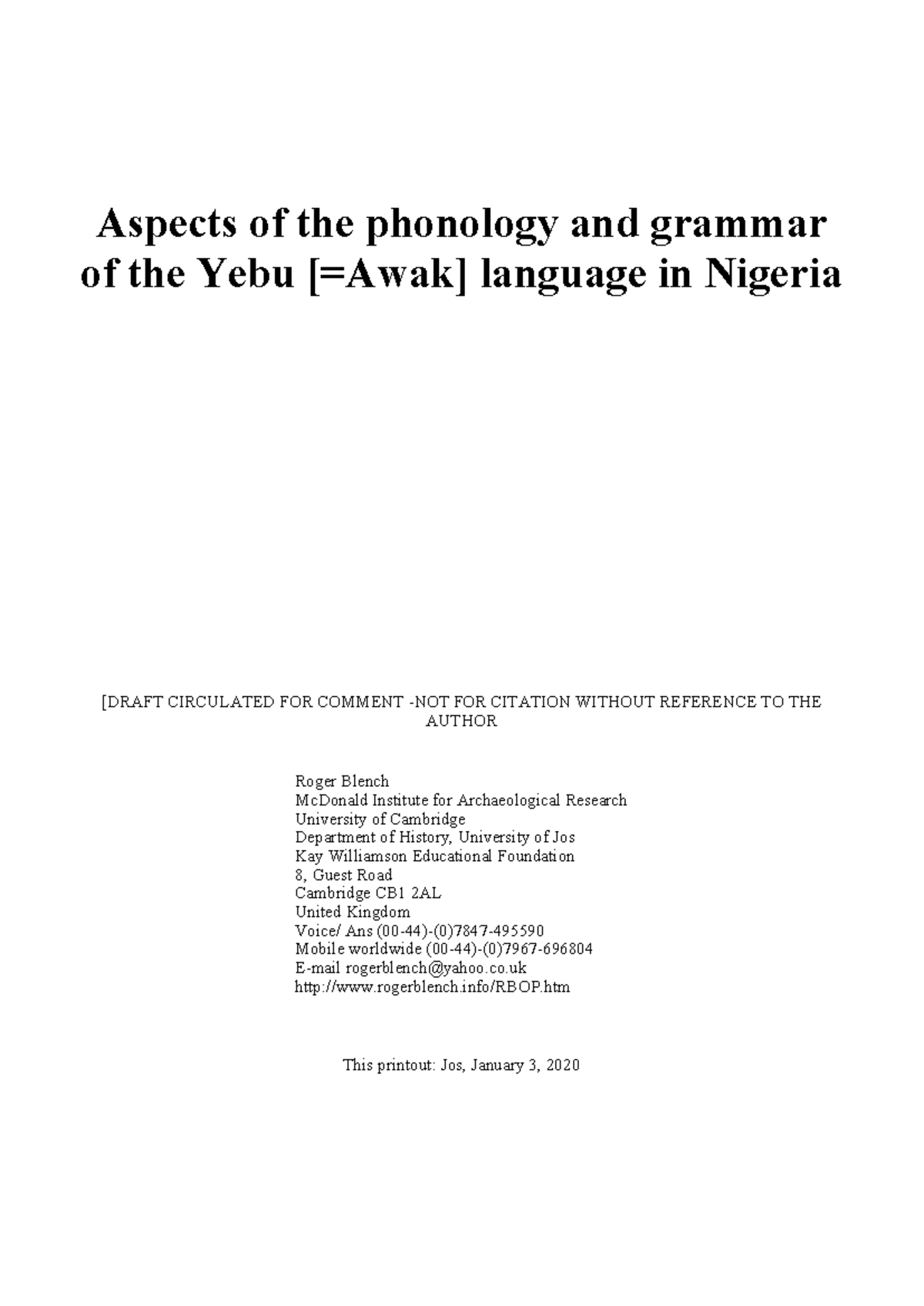 Yebu Language Grammar Overview (CIRCULATED FOR COMMENT) - Studocu