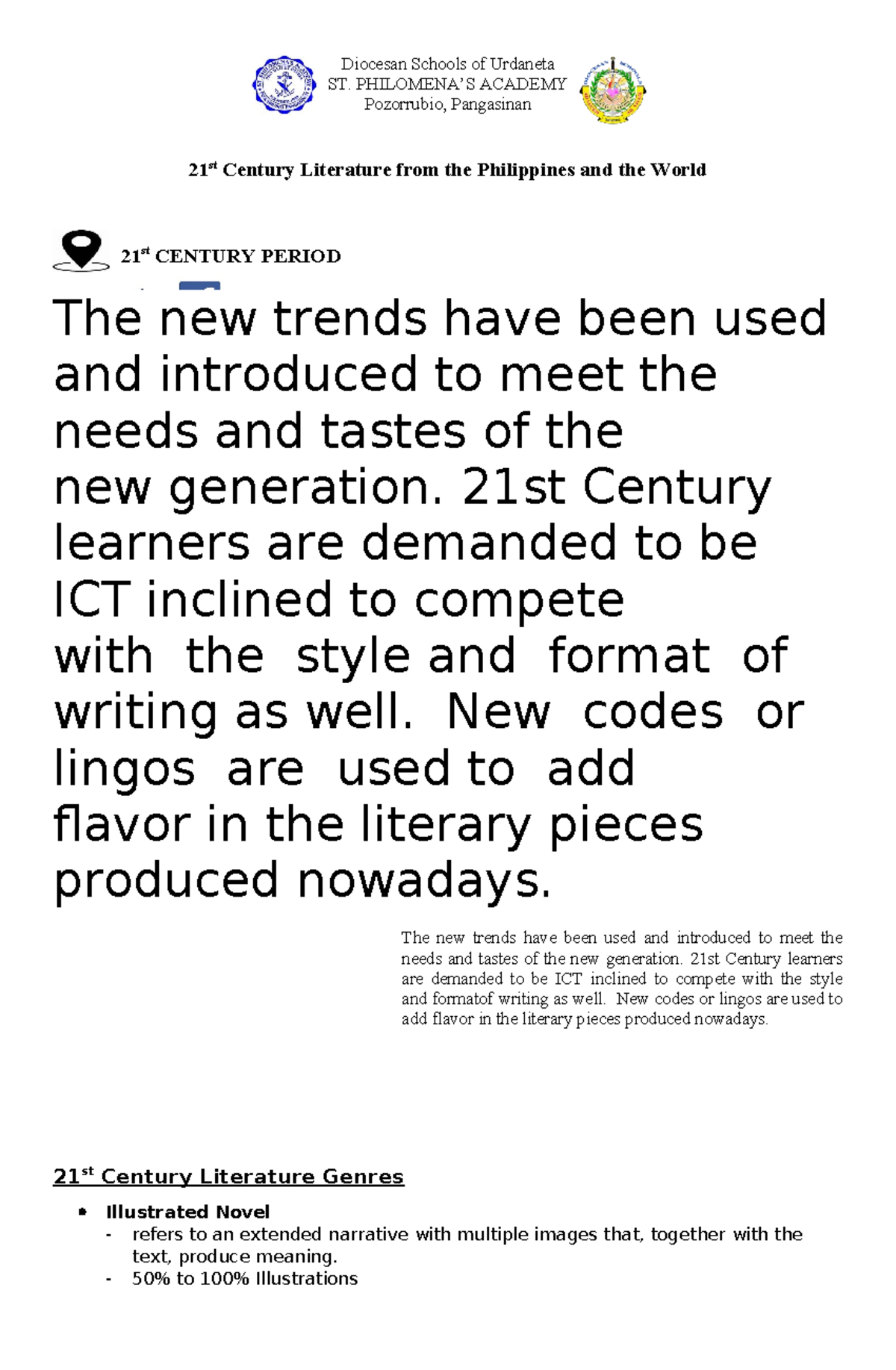 21st Modules (G11) - MODULE - Diocesan Schools of Urdaneta ST. PHILOMENA’S ACADEMY Pozorrubio ...