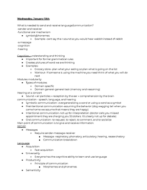 Test 1 Material - Lecture notes 1-9 - Normal Language Development ...