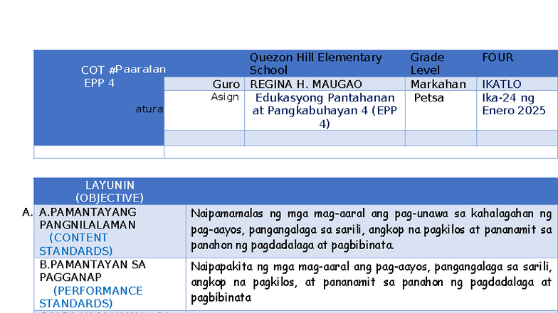 EPP 4 COT 3rd Quarter Lesson Plan - Week 7 Activities - Studocu