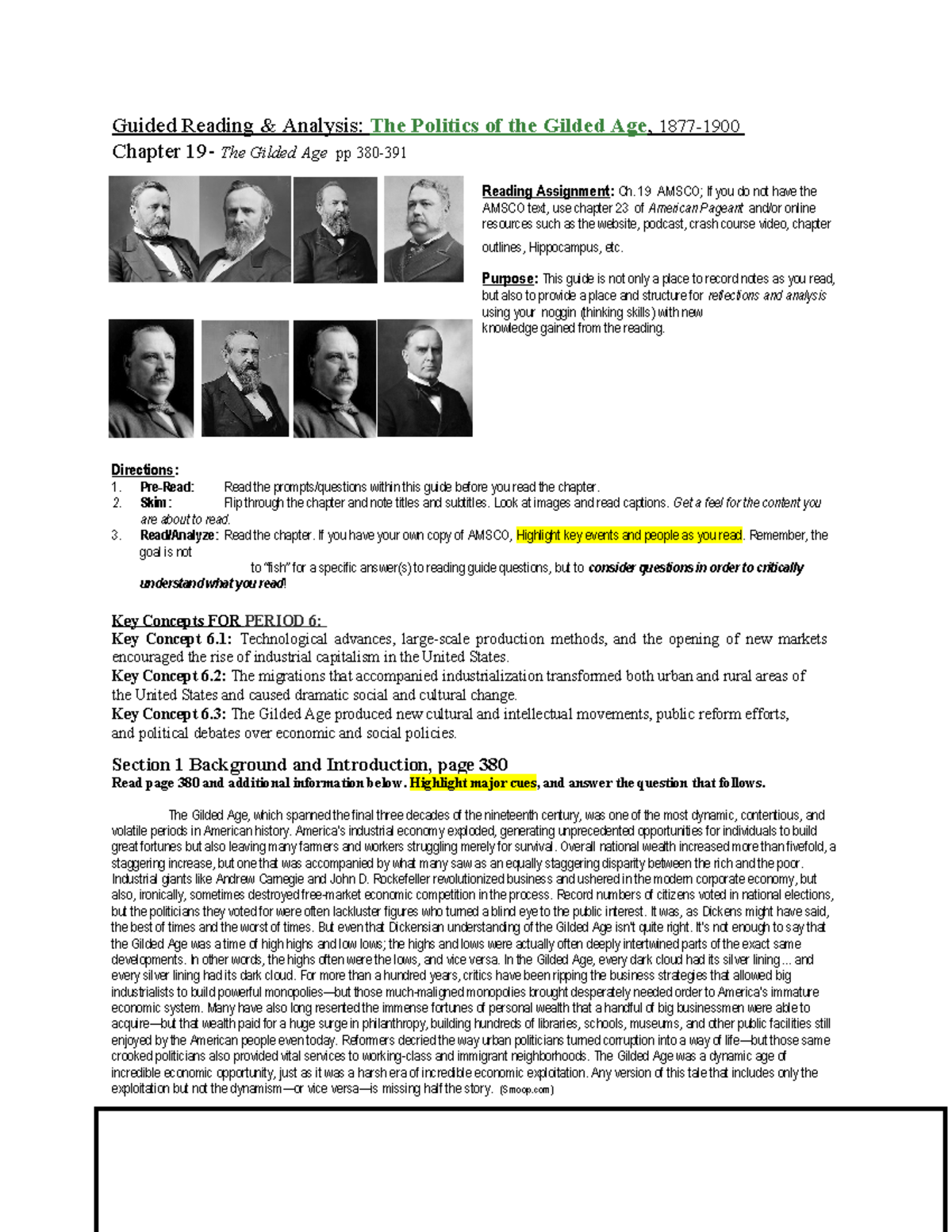 AMSCO Chapter 19 Outline - Guided Reading & Analysis: The Politics of ...