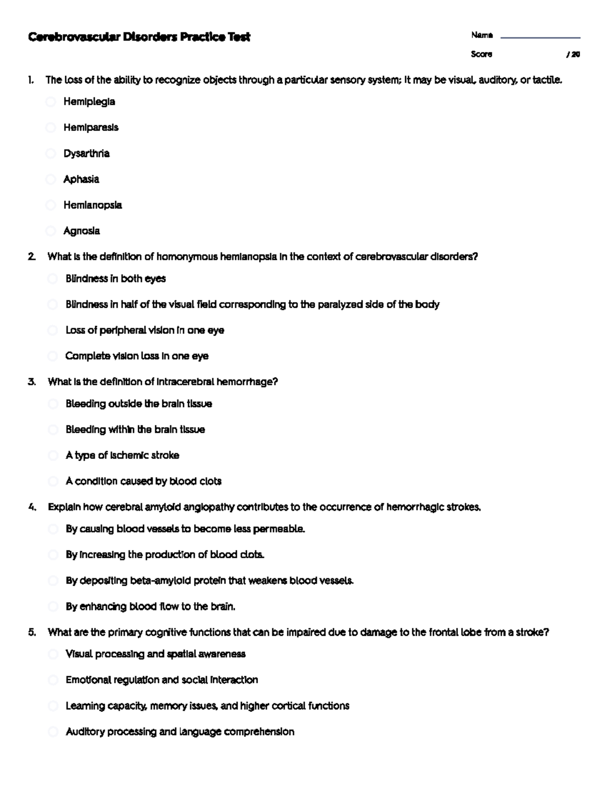 CVA post test 1 - Cerebrovascular disorders - Cerebrovascular Disorders ...