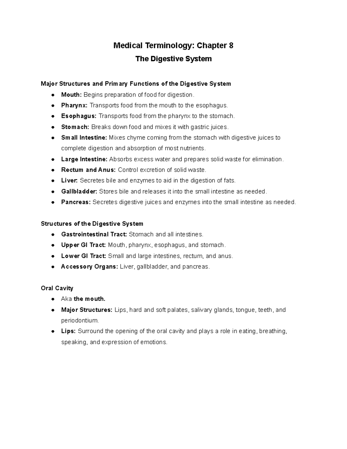 Medical Terminology Ch. 8: The Digestive System Overview - Studocu