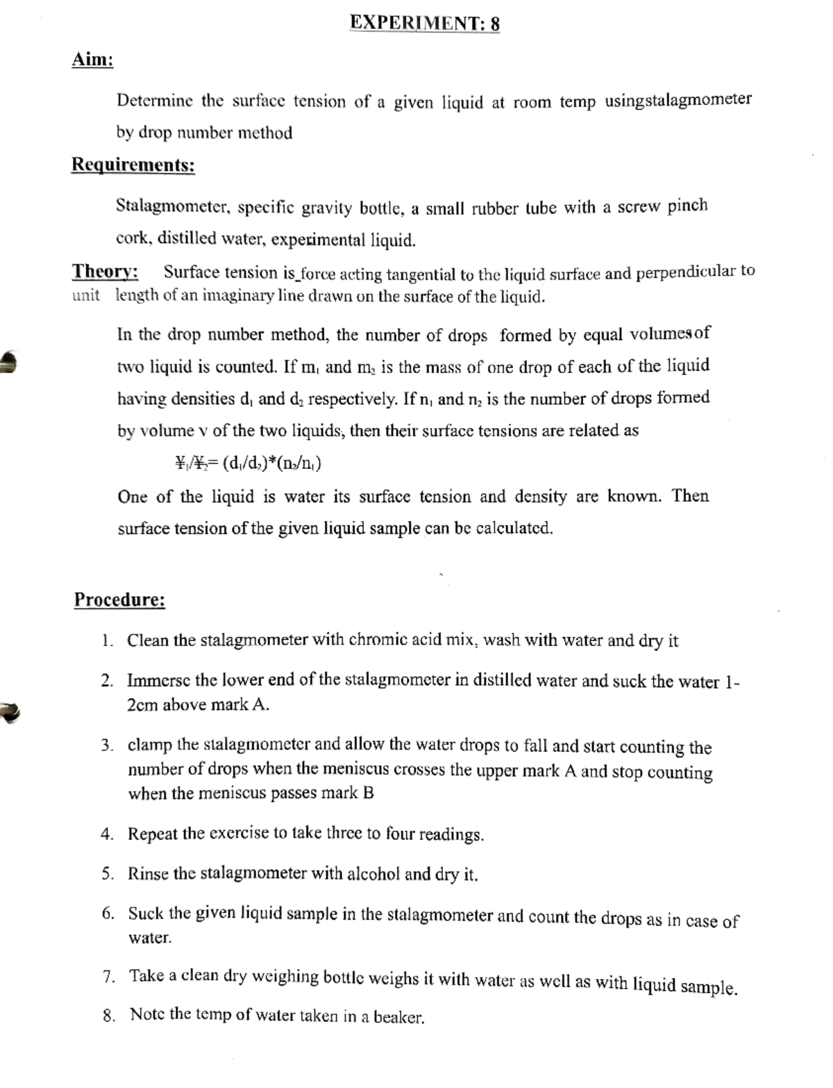 Experiment 2 (Chem) - Surface Tension of Liquids Using Stalagmometer ...