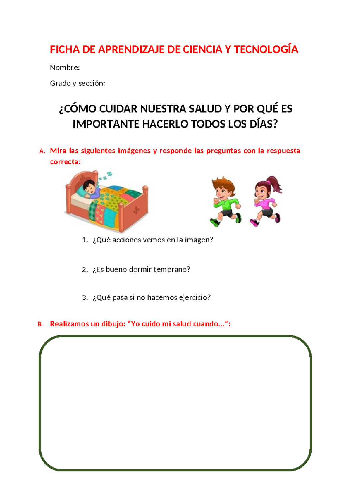 Ficha de Aprendizaje: Cuidar Nuestra Salud en Ciencia y Tecnología ...