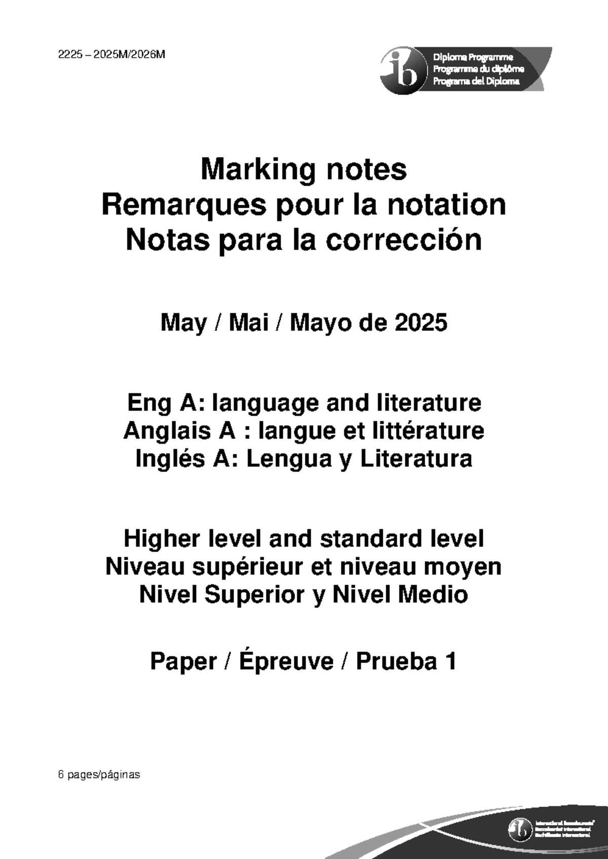 English A: Language and Literature Paper 1 TZ2 HLSL Markscheme Notes ...