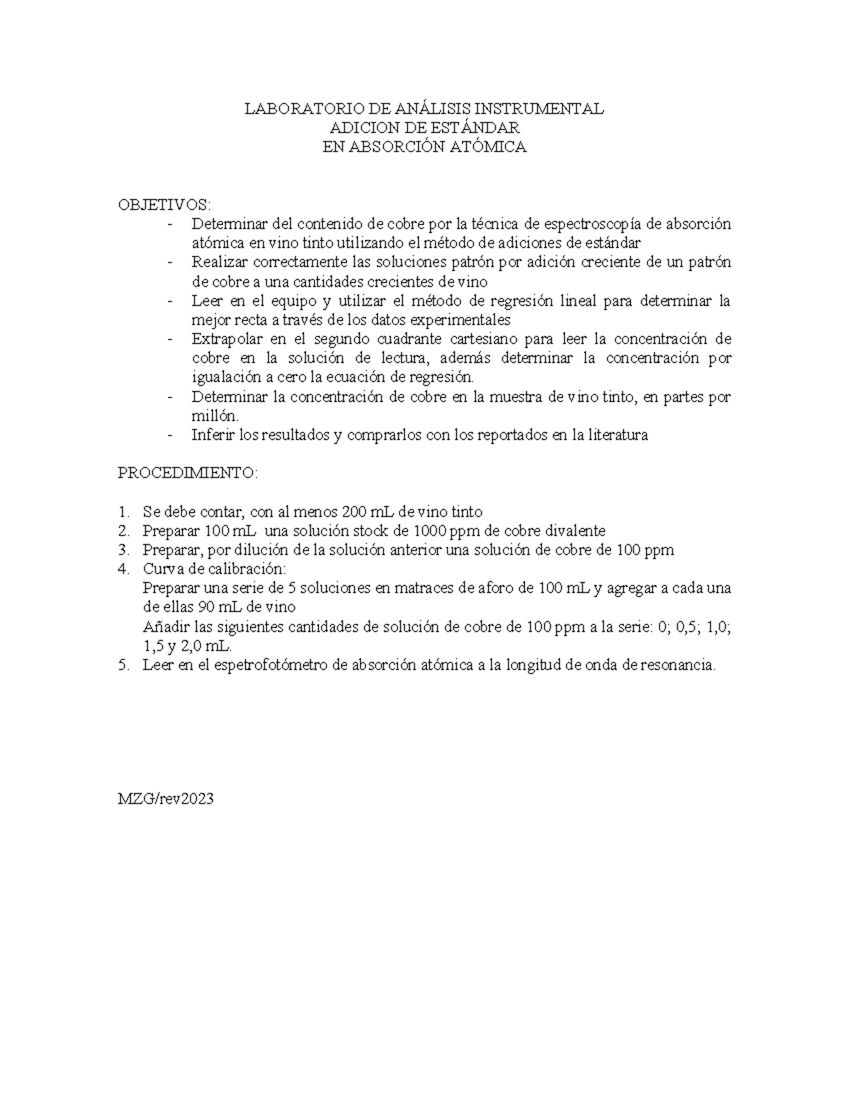 Adición de Estándar en Absorción Atómica - Laboratorio MZG/Rev - Studocu