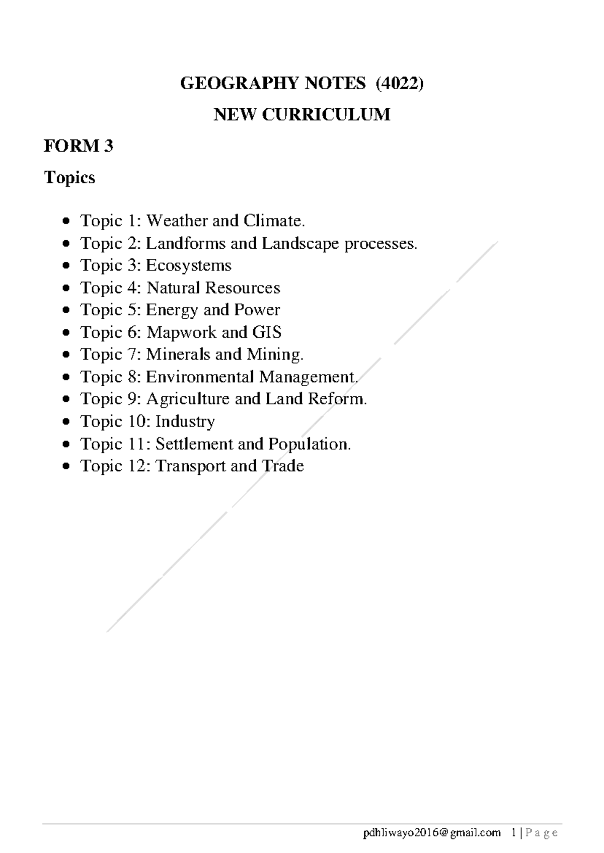 GEOGRAPHY NOTES (4022) FORM 3: Weather, Climate, and Landforms - Studocu