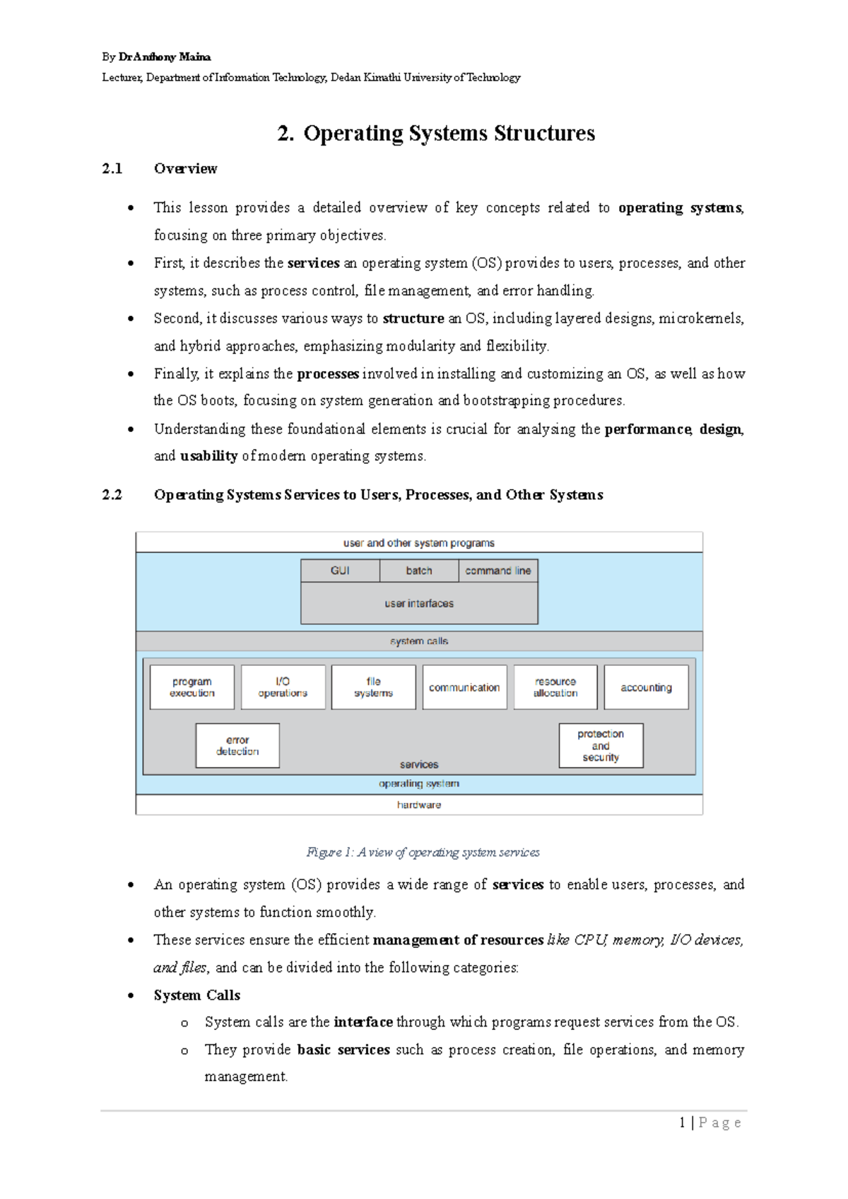 Operating Systems Overview: Structures, Services, and Customization ...