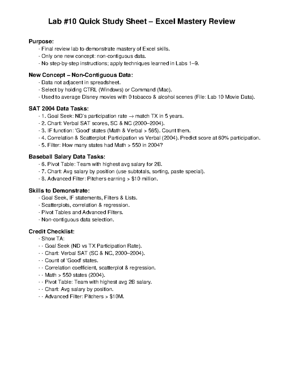 10.Lab - Final Review Sheet for Excel Mastery Skills - Studocu