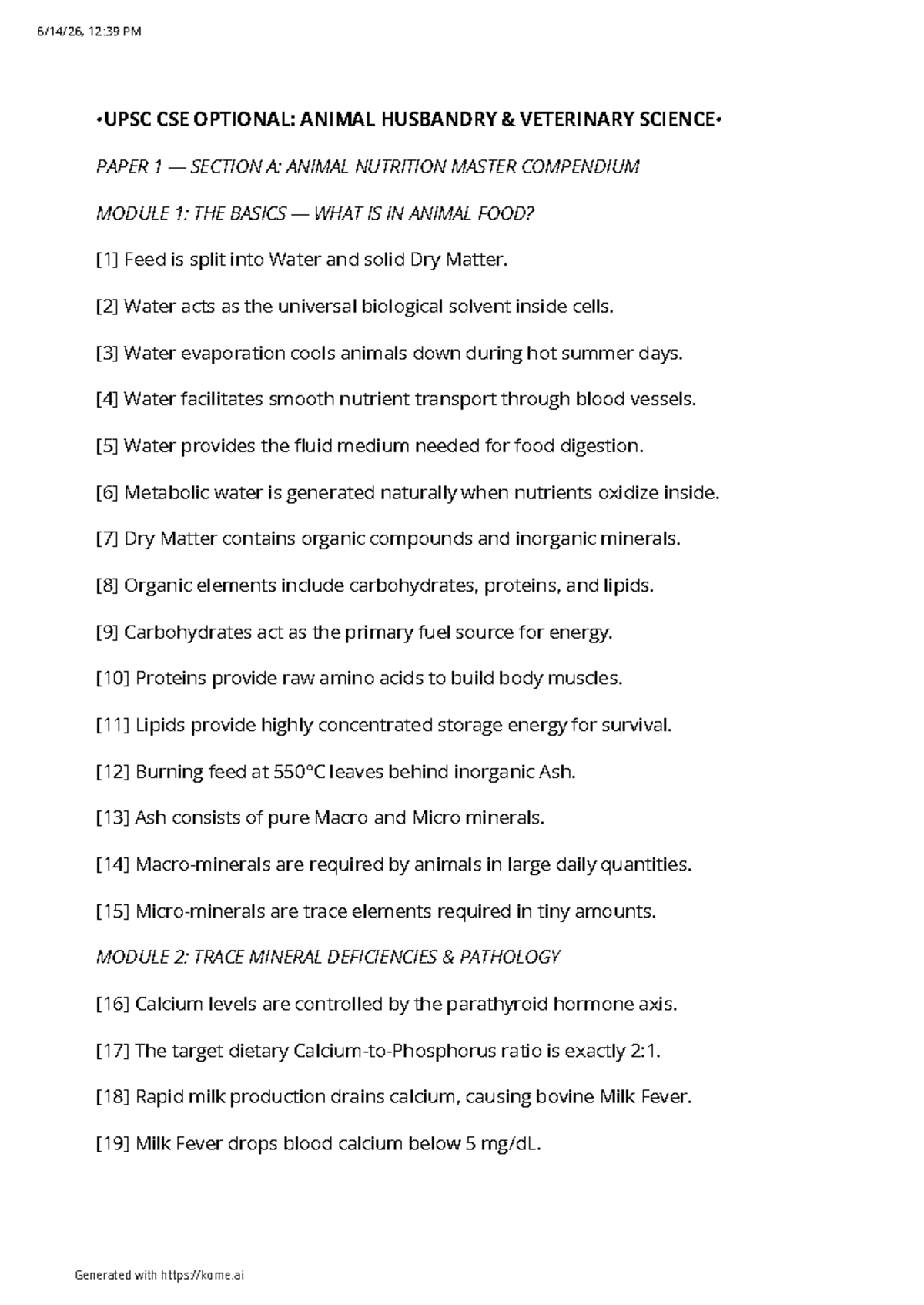 CSE OPTIONAL: ANIMAL HUSBANDRY VETERINARY PAPER 1 MASTER COMPENDIUM ...