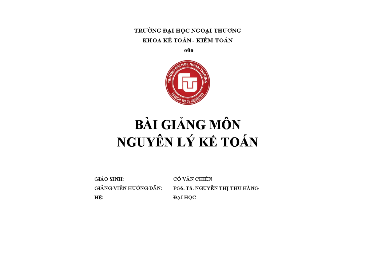 CVC Bài Giảng Nguyên Lý Kế Toán Chương 1 - Final Exam - Studocu