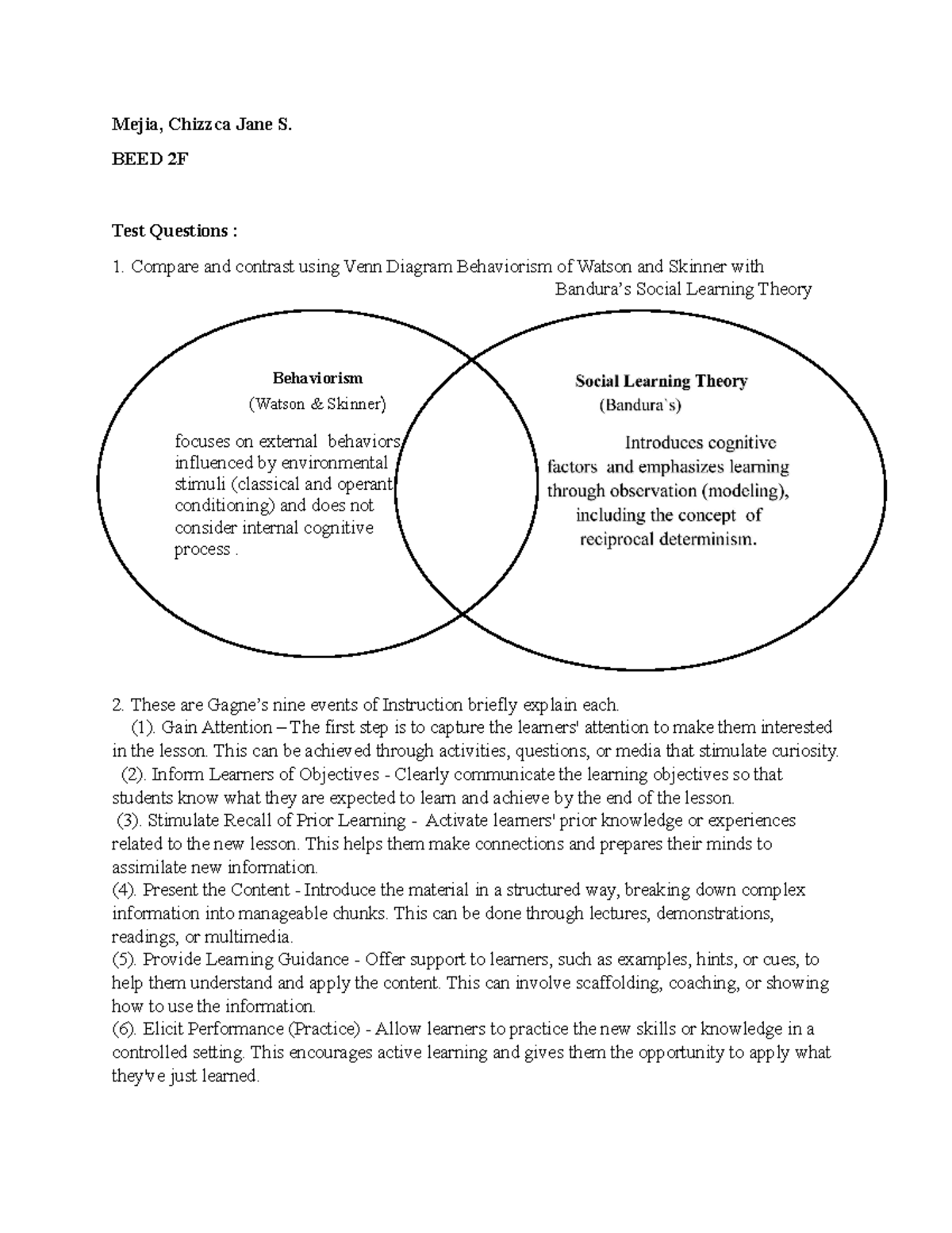 BEED 2F - Test Questions on Learning Theories & Instructional Design ...