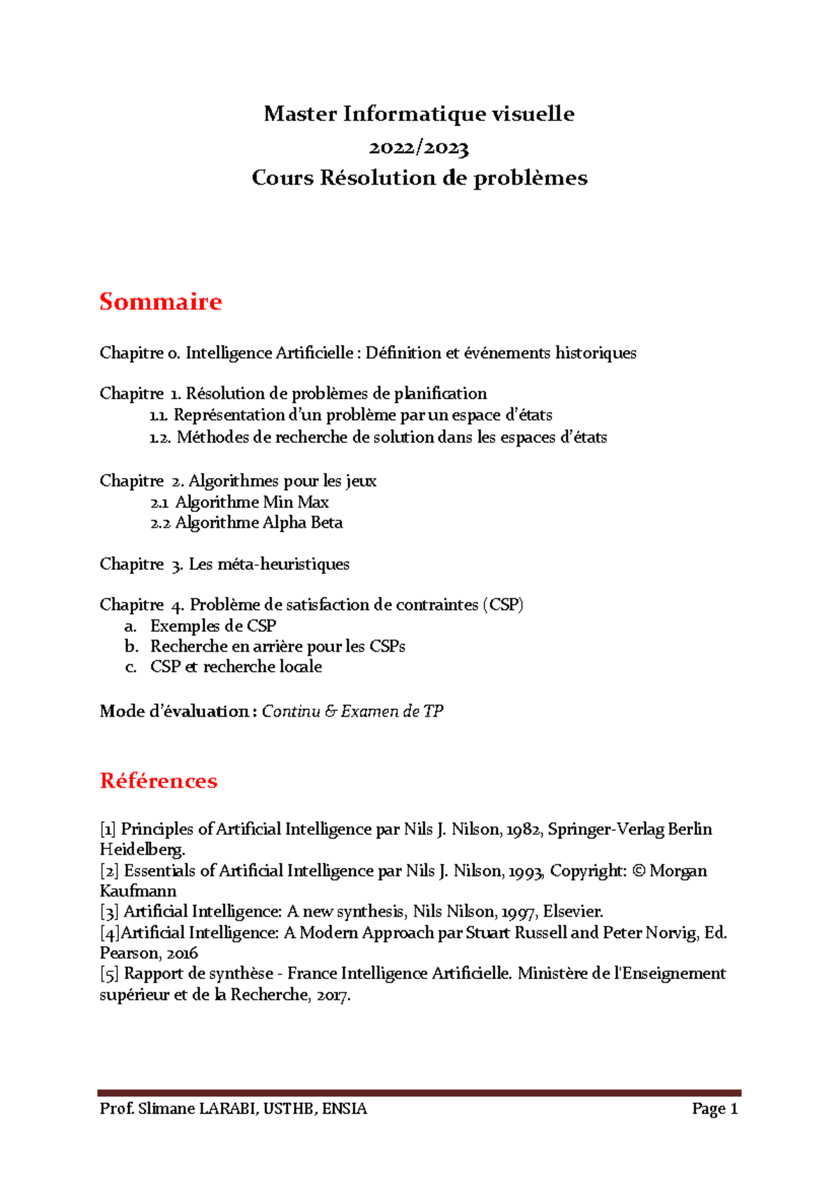 Résumé du Cours AI 2 - Résolution de Problèmes et Algorithmes - Studocu
