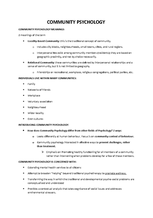 Community psychology interventions - COMMUNITY PSYCHOLOGY INTERVENTIONS ...