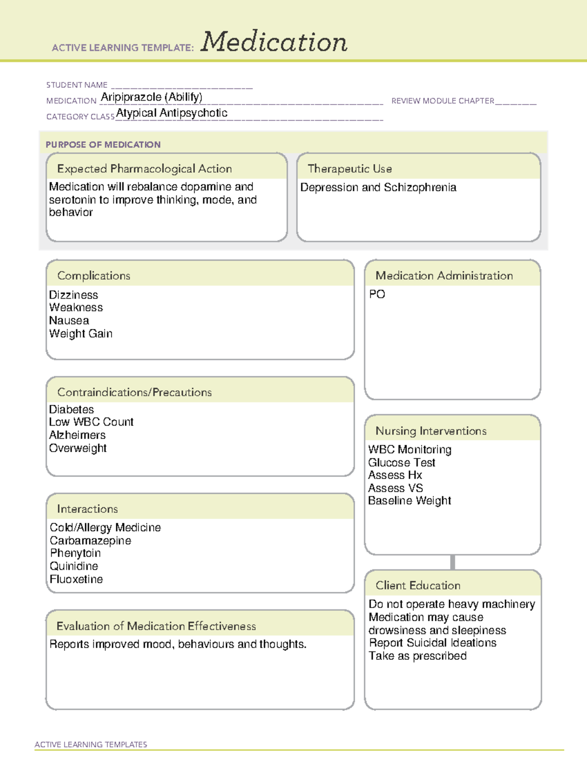 Abilify - Medication Template - ACTIVE LEARNING TEMPLATES Medication ...