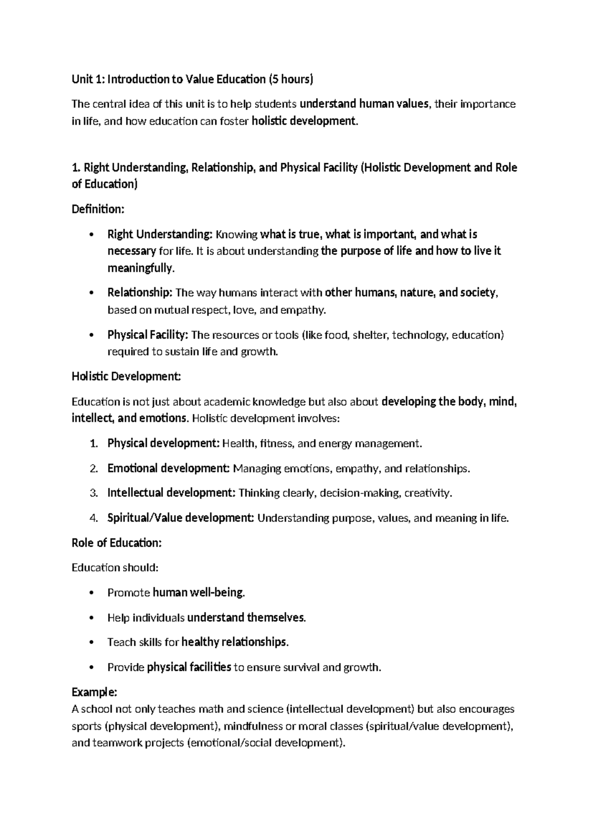 HVS SEM 3 - Unit 1: Introduction to Value Education Notes - Studocu