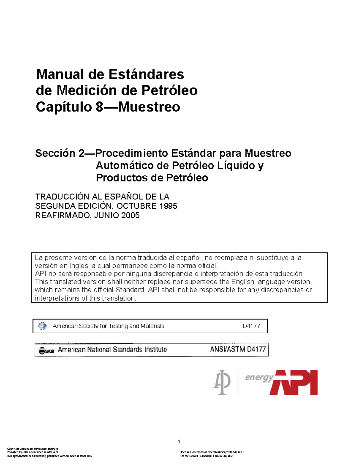 API MPMS 8.2 Español - Capítulo 8: Muestreo Automático de Petróleo ...