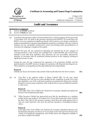 CAF 8 Audit and Assurance - CAF 8 - ICAP - Studocu