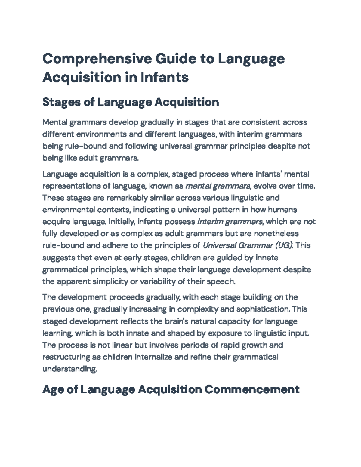 Comprehensive Guide to Stages of Language Acquisition in Infants - Studocu