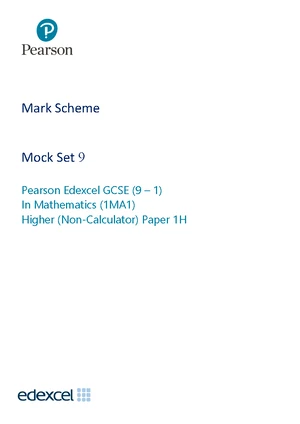 1MA1 3H Higher Math Mock Exam Set 9 Mark Scheme - Studocu