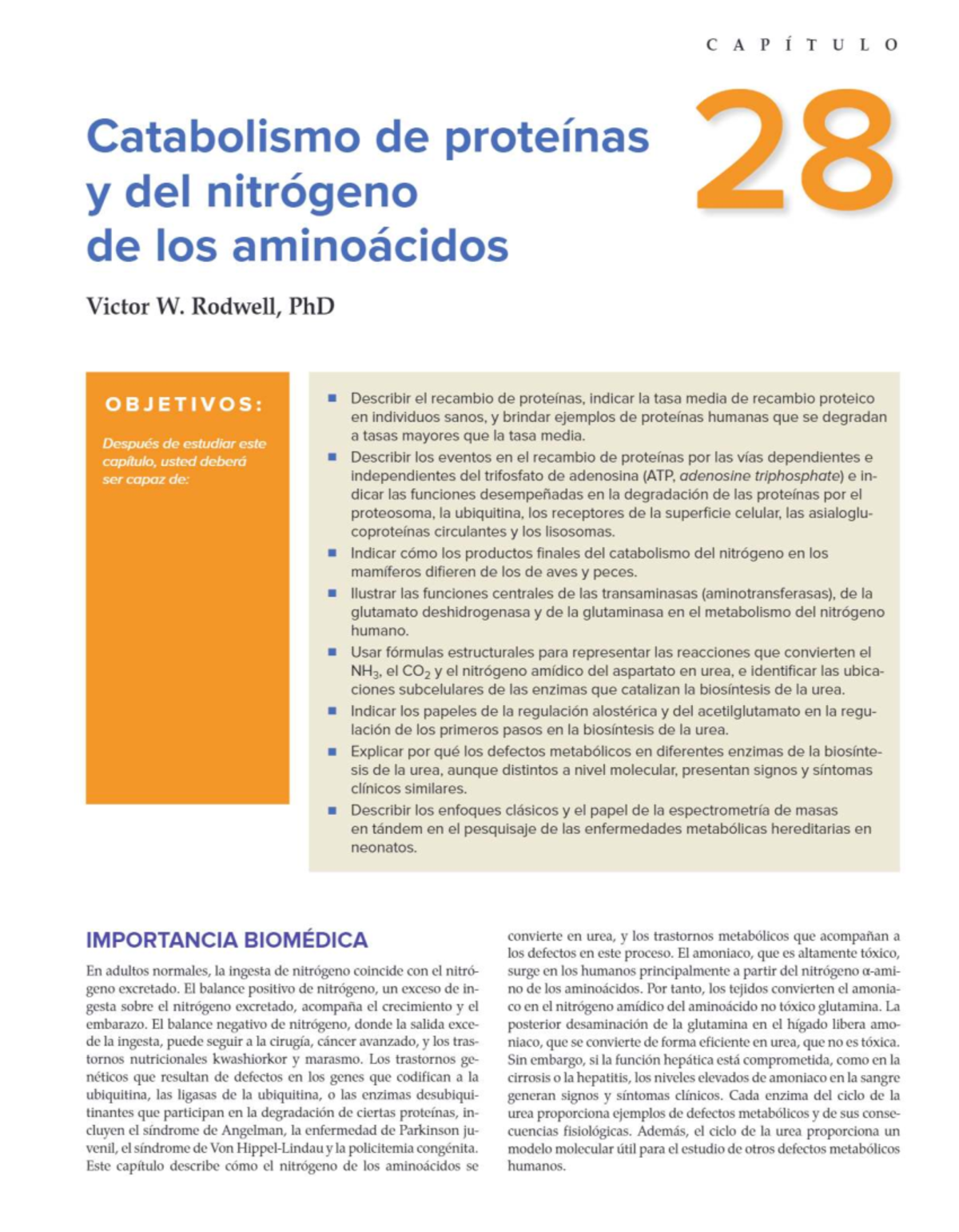 CAPÍTULO 28: Catabolismo de Proteínas y Nitrógeno de Aminoácidos - Studocu