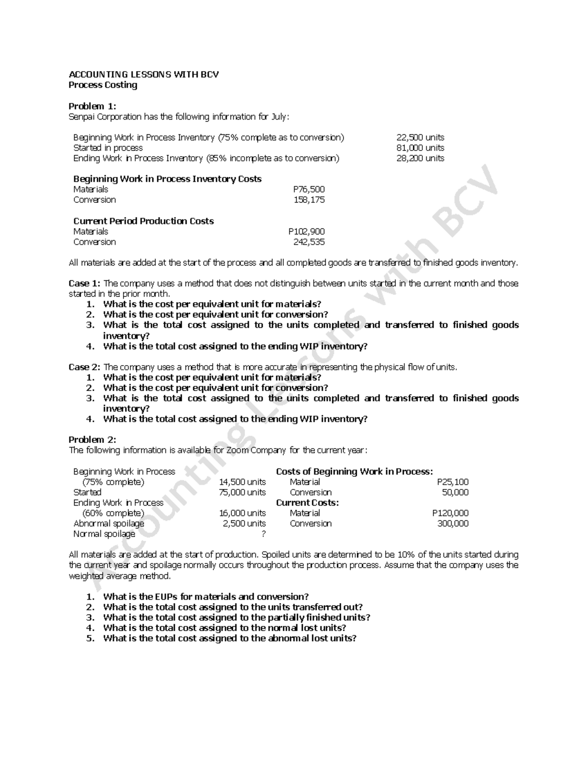 Process Costing - Ghkkgfvmm - ACCOUNTING LESSONS WITH BCV Process ...