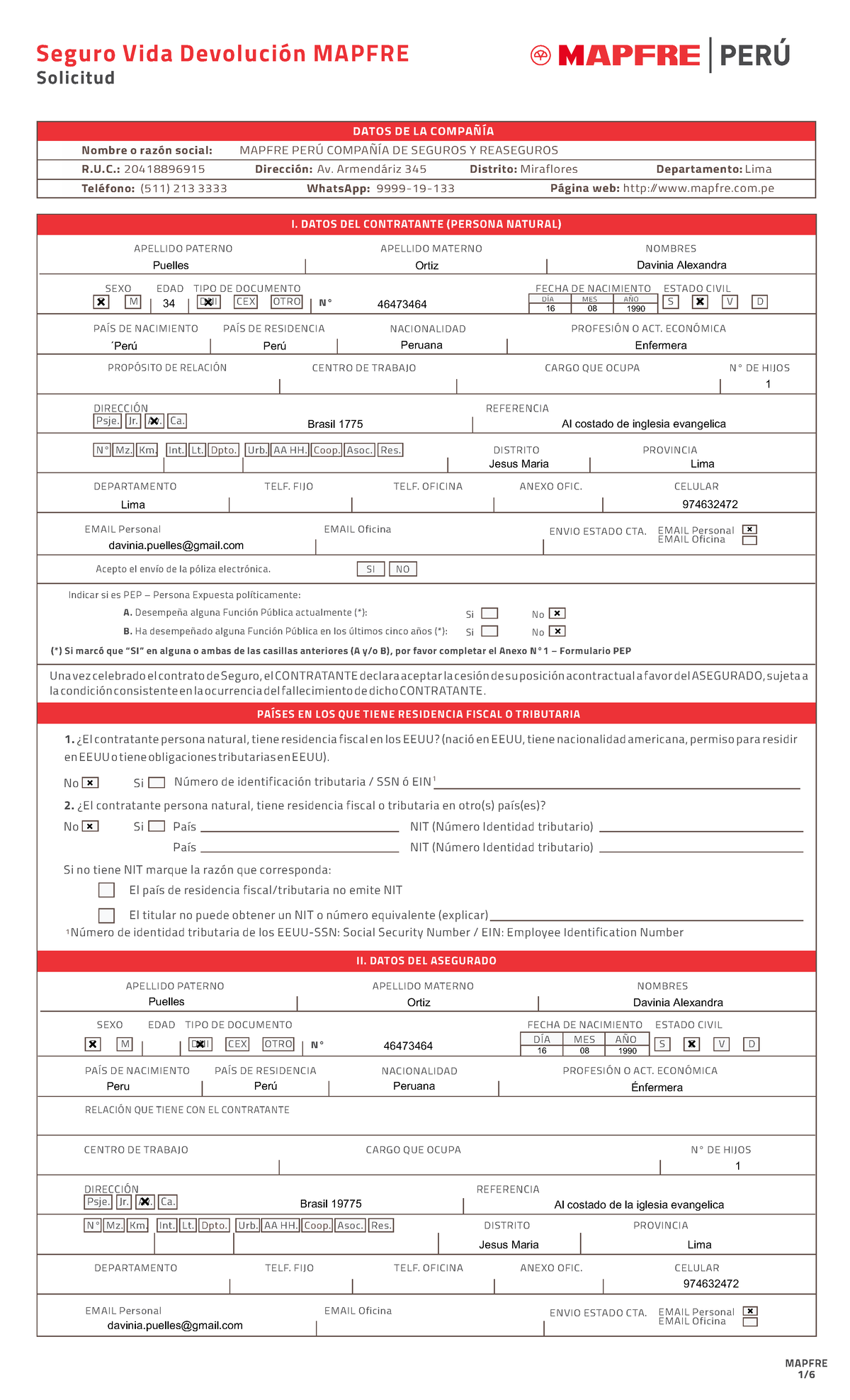 Solicitud Vida Devolución Mapfre editable (1) - Seguro Vida Devolución MAPFRE Solicitud DATOS DE ...