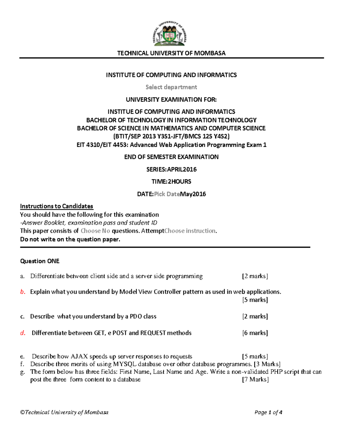 19.EIT4310 - Advanced Web App Programming Final Exam Paper II - Studocu