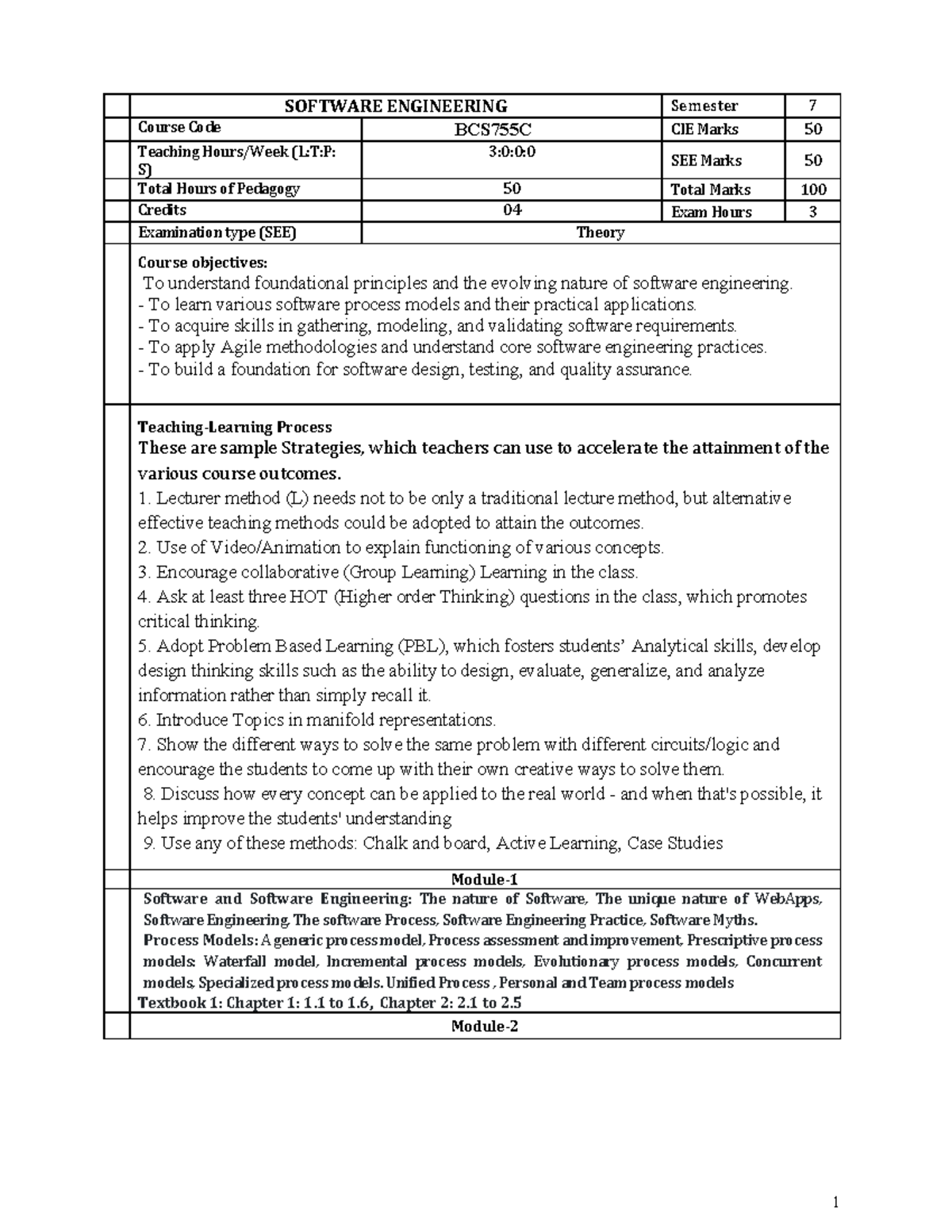 BCS755C Software Engineering Syllabus Overview and Course Portions ...