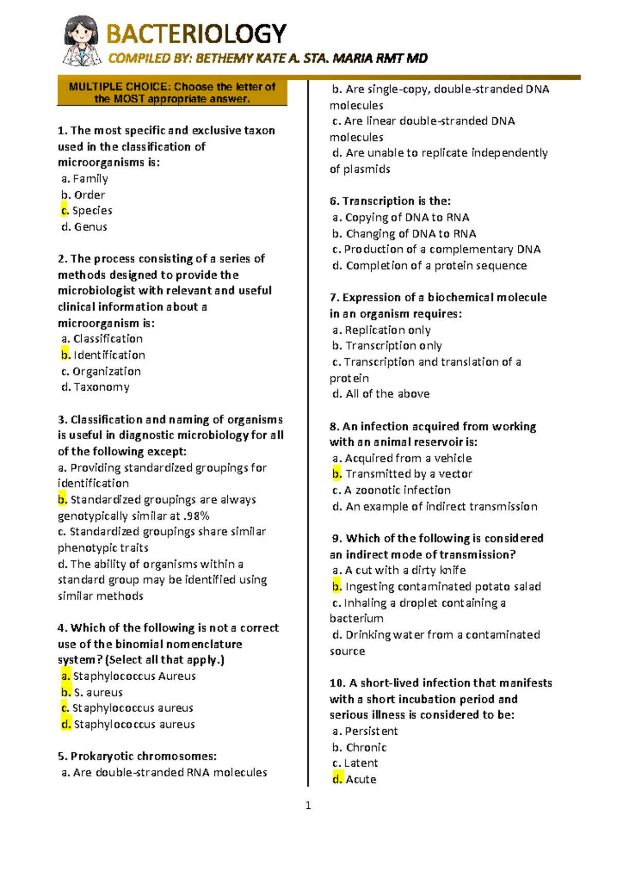 Bacteriology QUIZ - Comprehensive Questions for Microbiology ...