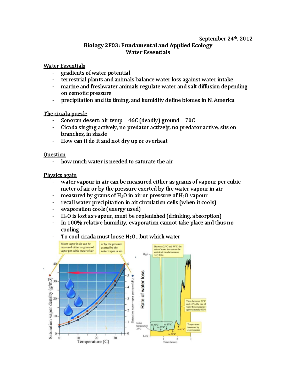Bio course notes-6 - September 24th, 2012 Biology 2F03: Fundamental and ...