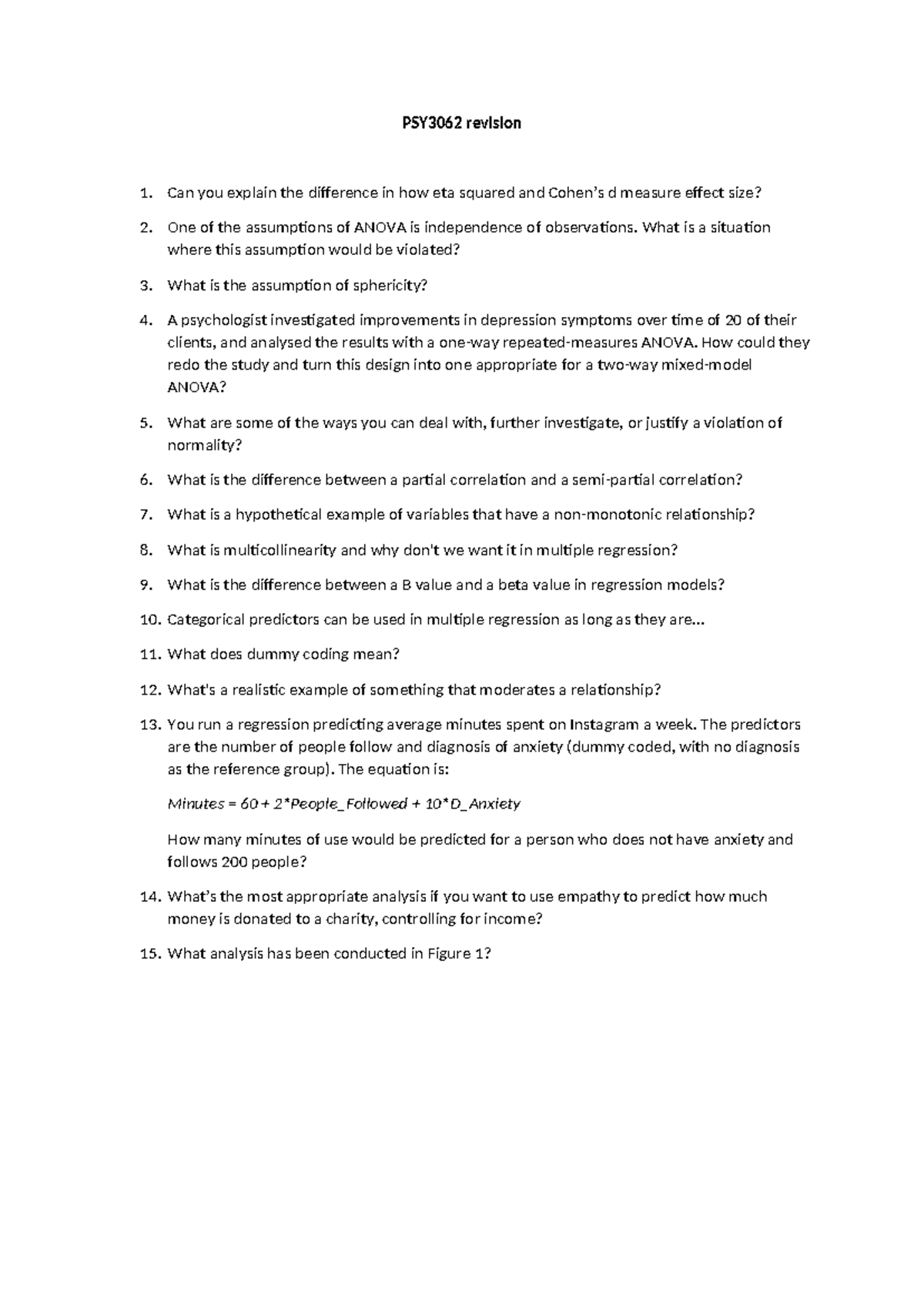 PSY3062 Week 12 Revision: Practice Questions for Final Exam - Studocu