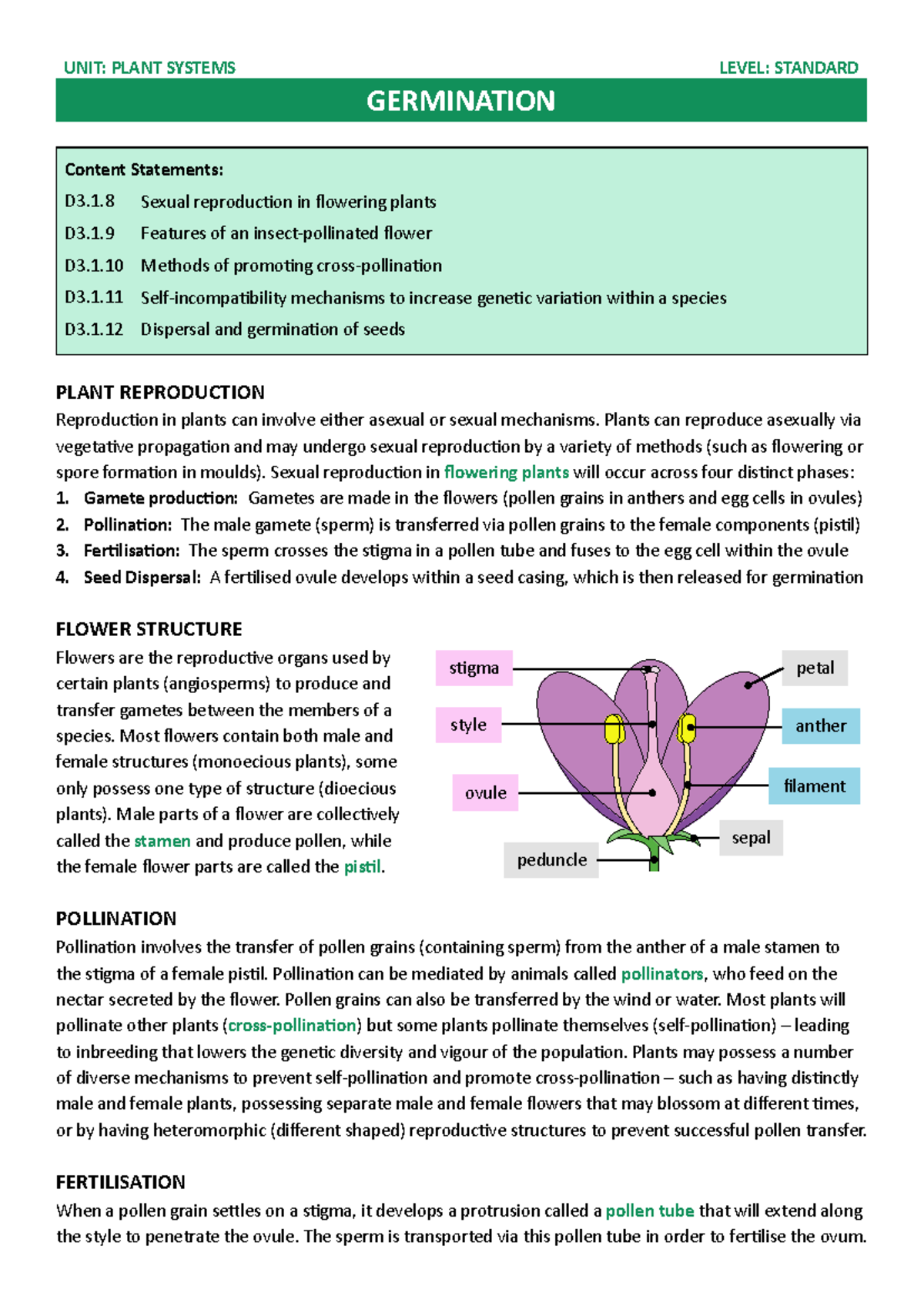 8.3 Germination and Pollination in Plant Reproduction - Studocu