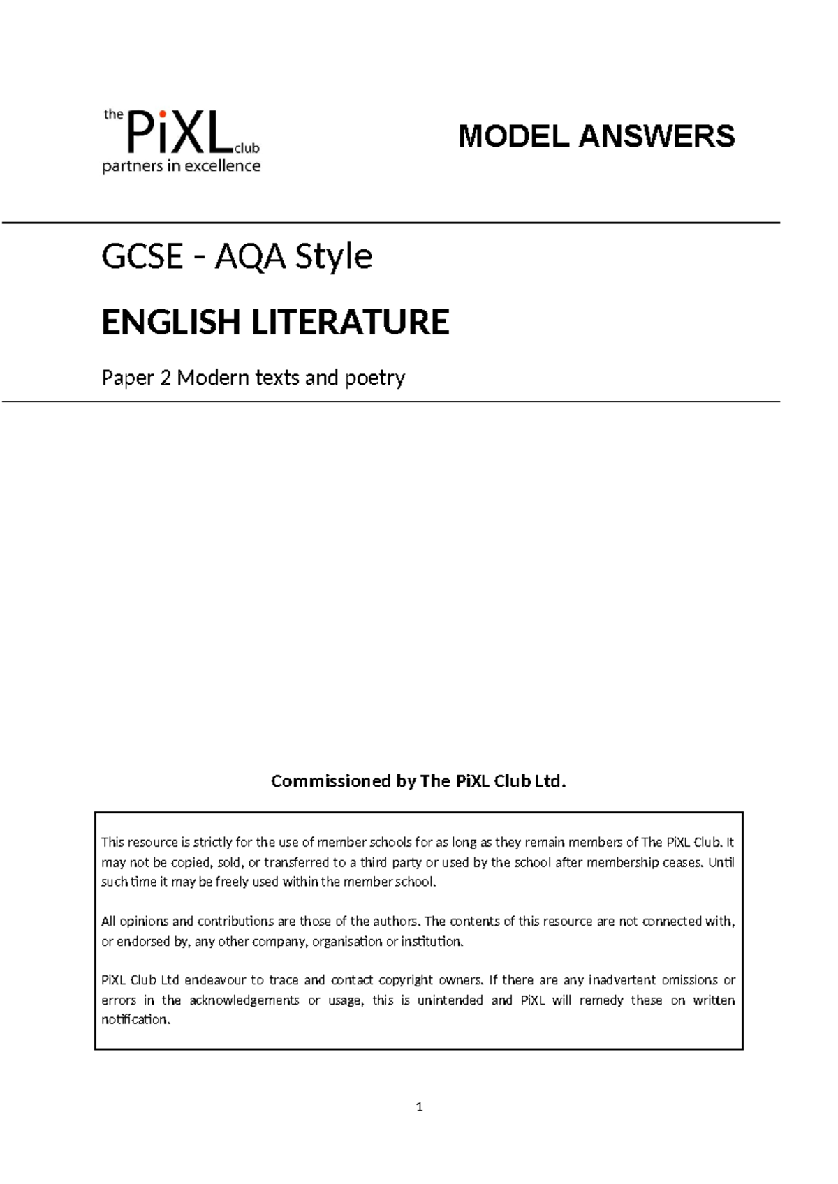 AQA GCSE English Literature Paper 2 Model Answers on Identity Themes ...