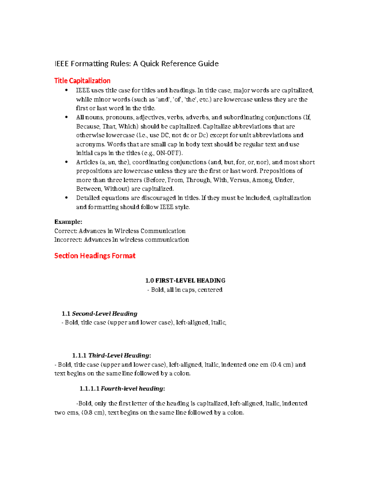 IEEE Formatting Guide: Title Capitalization and Citation Rules - Studocu
