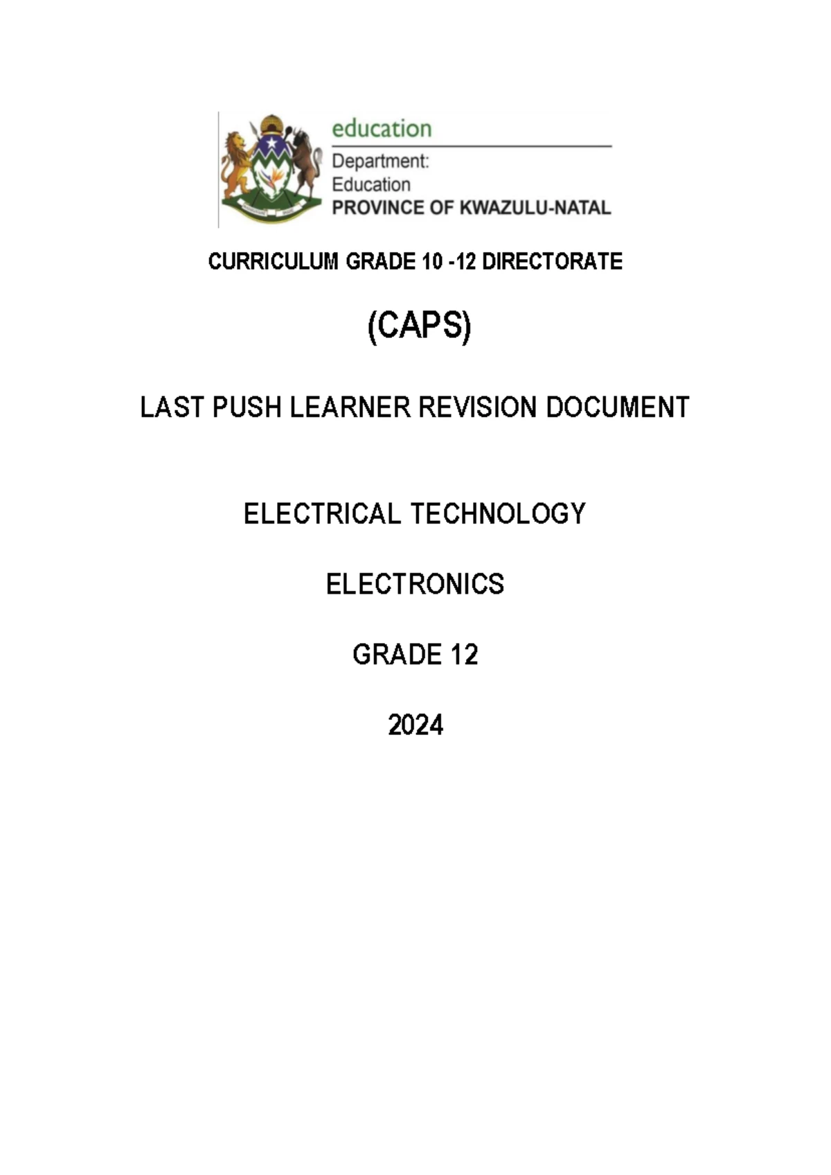 Grade 12 Electrical Technology Power Systems Revision Booklet Term 2 ...