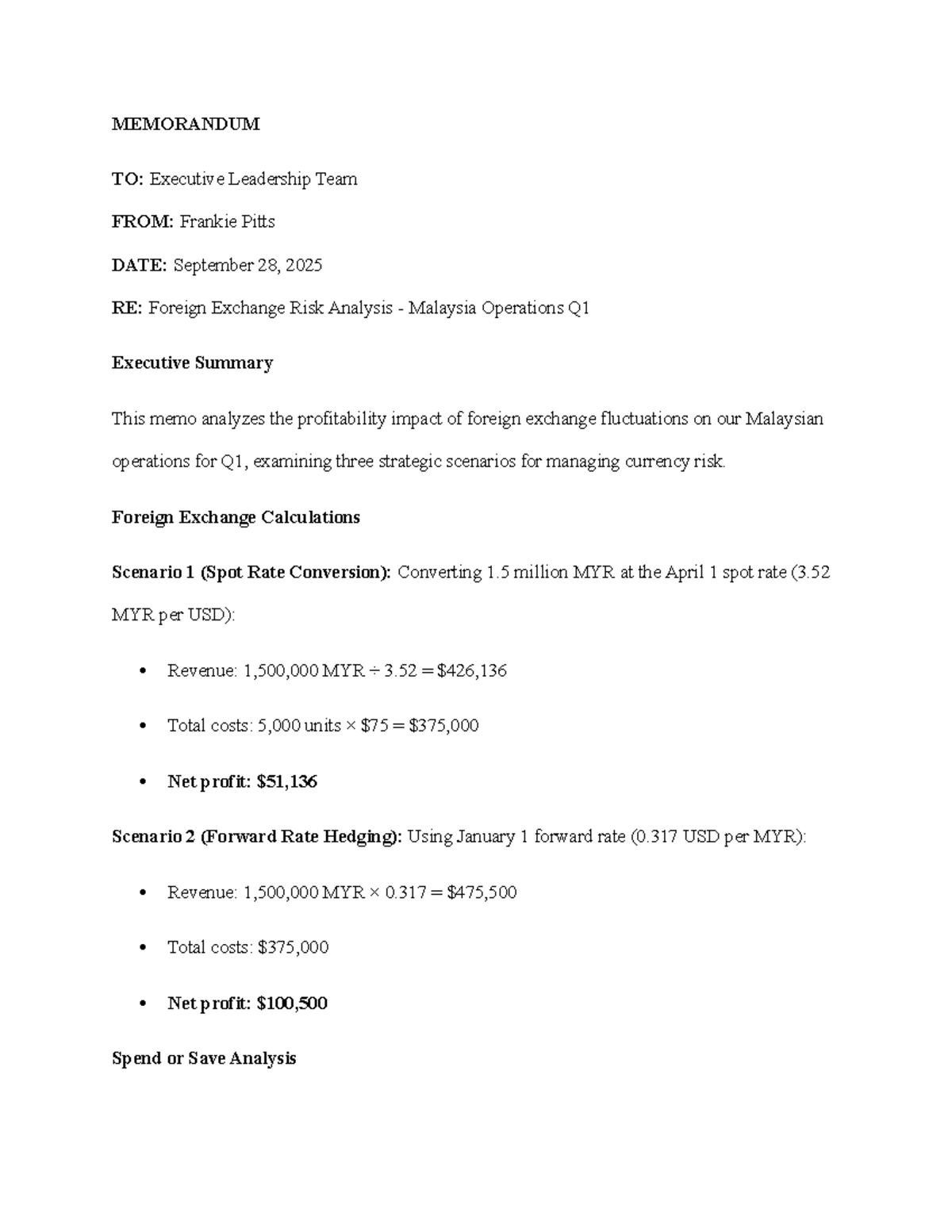 INT 220 4-2 Memo: Foreign Exchange Risk Analysis for Malaysia Q1 - Studocu