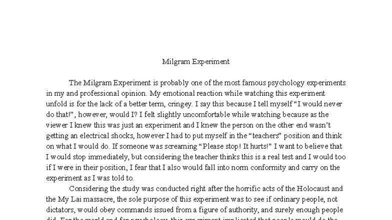 Milgram Experiment Analysis: Insights on Obedience and Authority - Studocu
