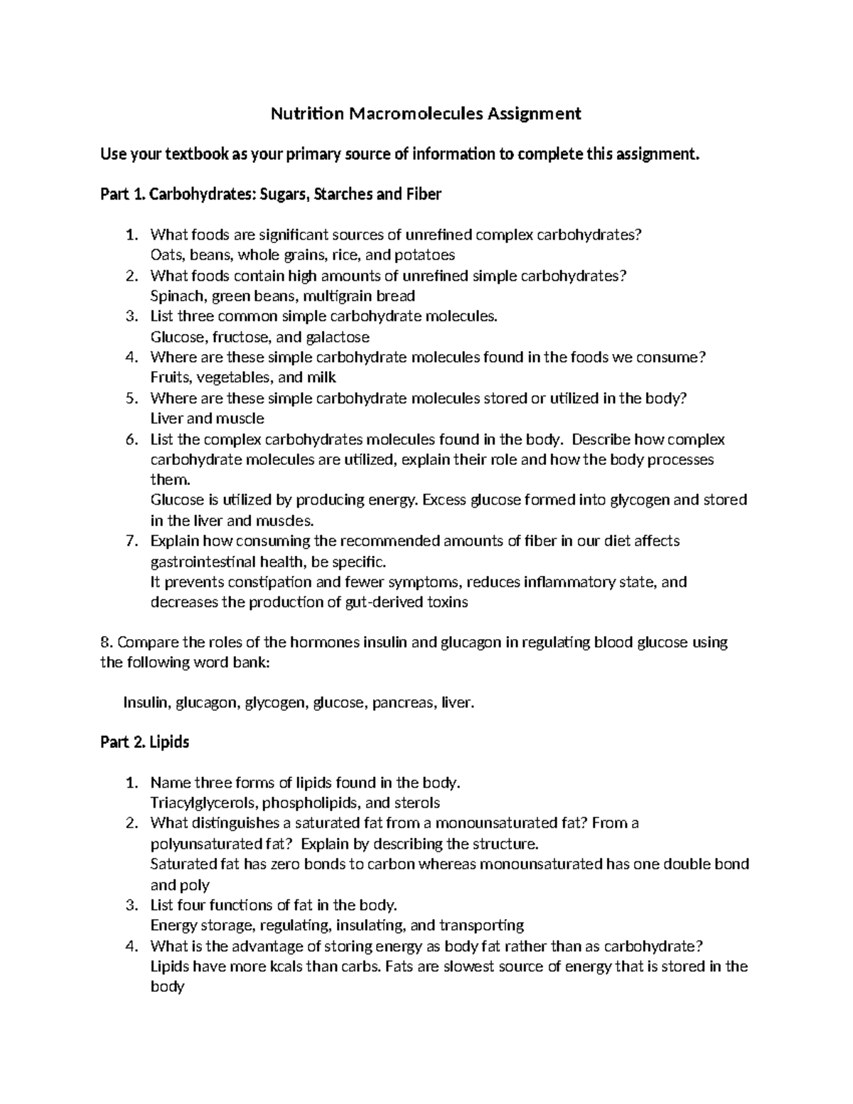 Nutrition Macromolecules Assignment (Final Exam) - 032120 - Studocu