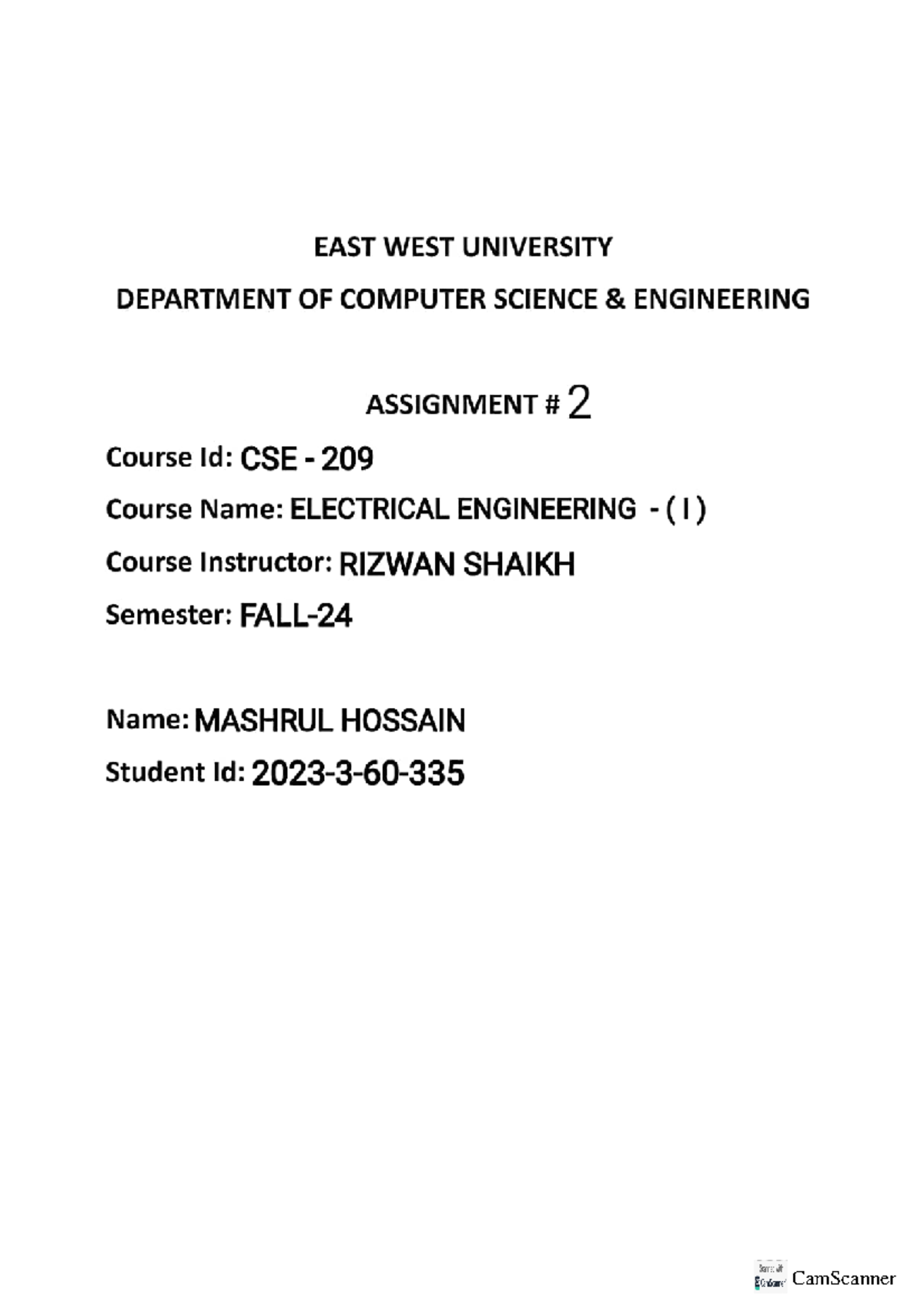 2023-3-60-335 Assignment - 2 - EAST WEST UNIVERSITY DEPARTMENT OF COMPUTER SCIENCE ENGINEERING ...