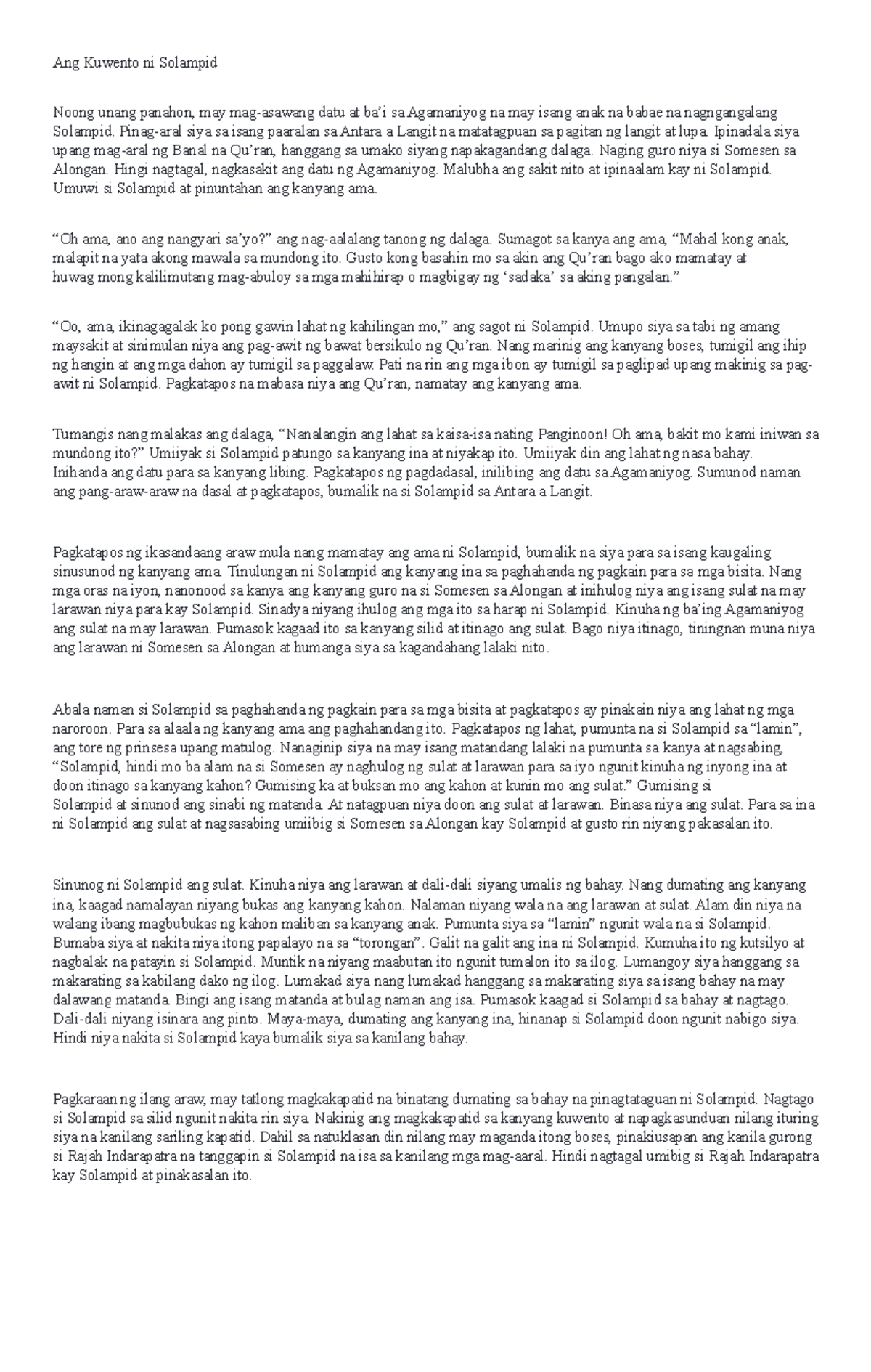 Mahalagang Kwento ni Solampid: Isang Pagsasalaysay ng Pag-ibig at ...