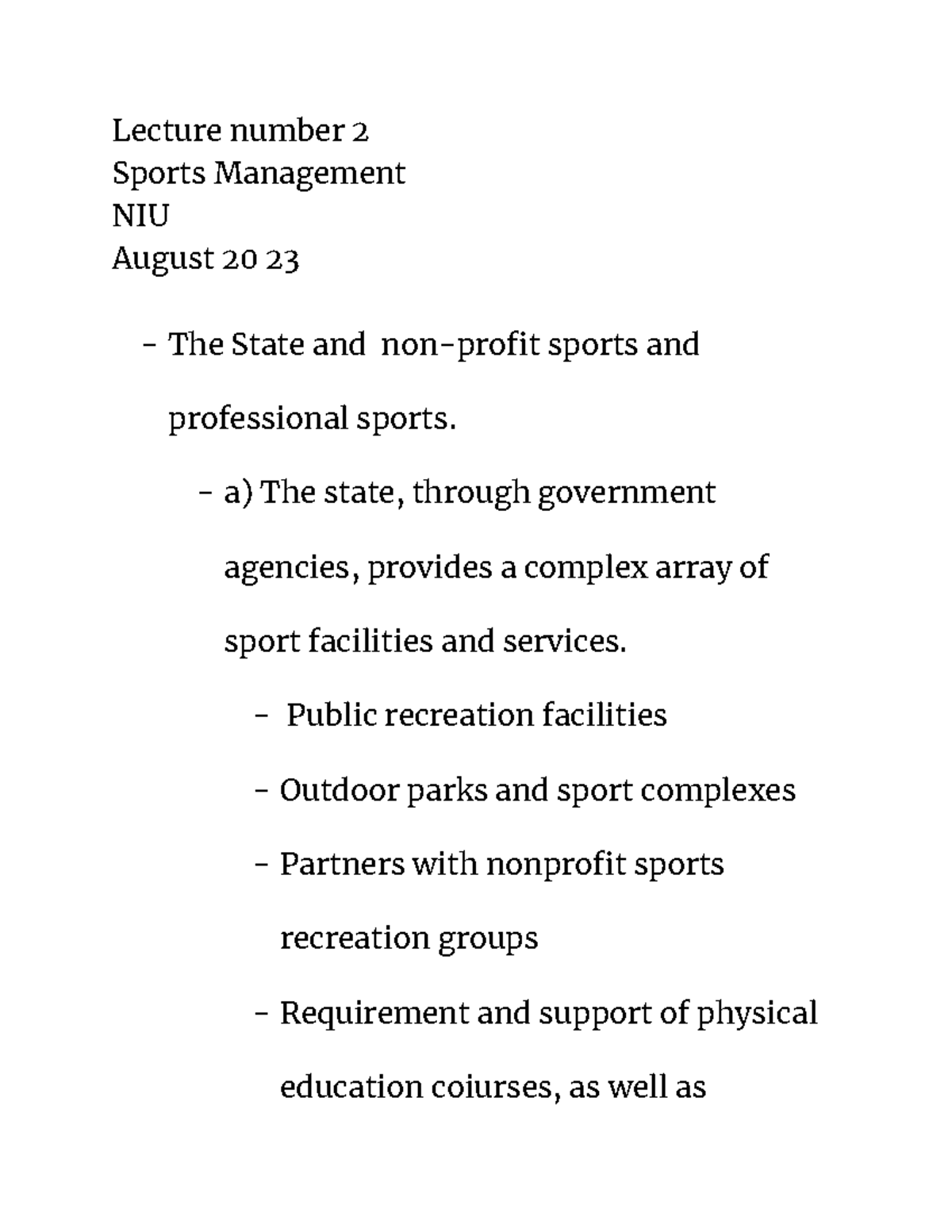 Lecture number 2 part 1 - Lecture number 2 Sports Management NIU August ...