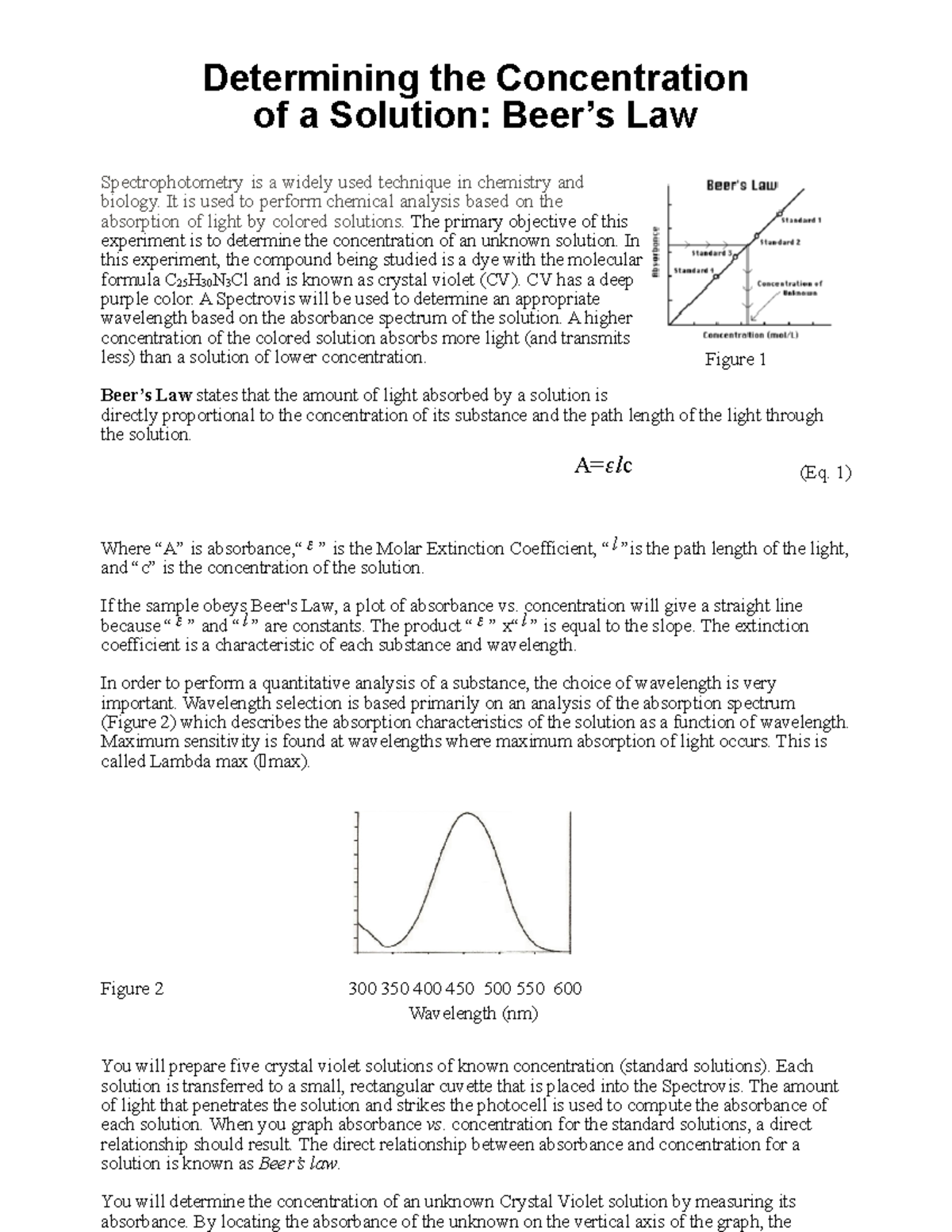 Chem 181 Pre-Lab: Determining Concentration via Beer's Law - Studocu