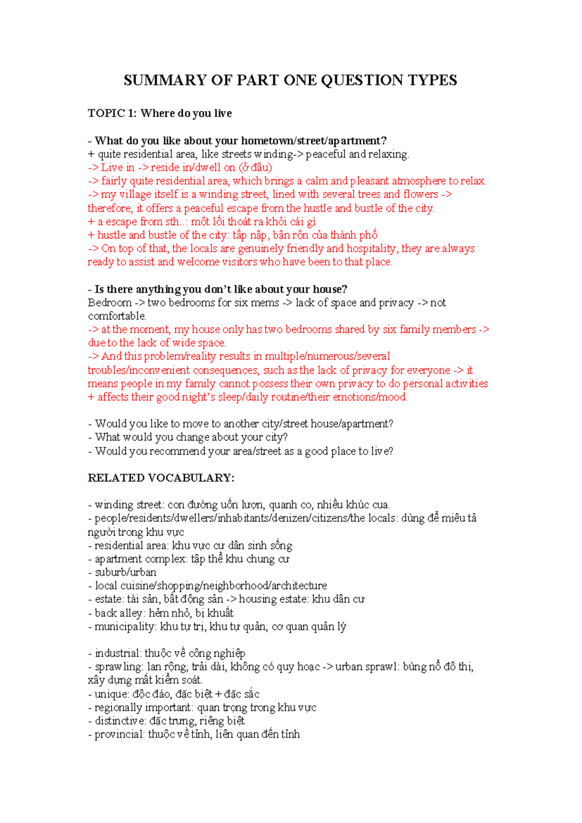 Summary of Part One Question Types: Living and Music Insights - Studocu