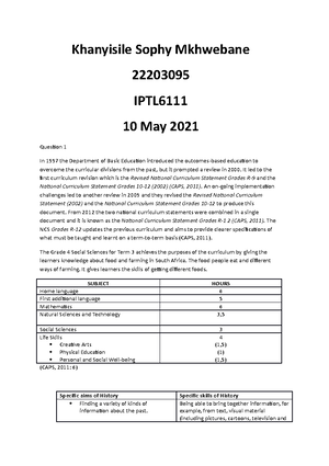 [Solved] What is a curriculum - Intermediate Phase Teaching and ...