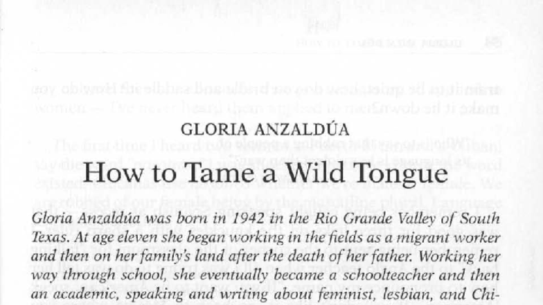 GLS 101: How to Tame a Wild Tongue - Gloria Anzaldua Analysis - Studocu